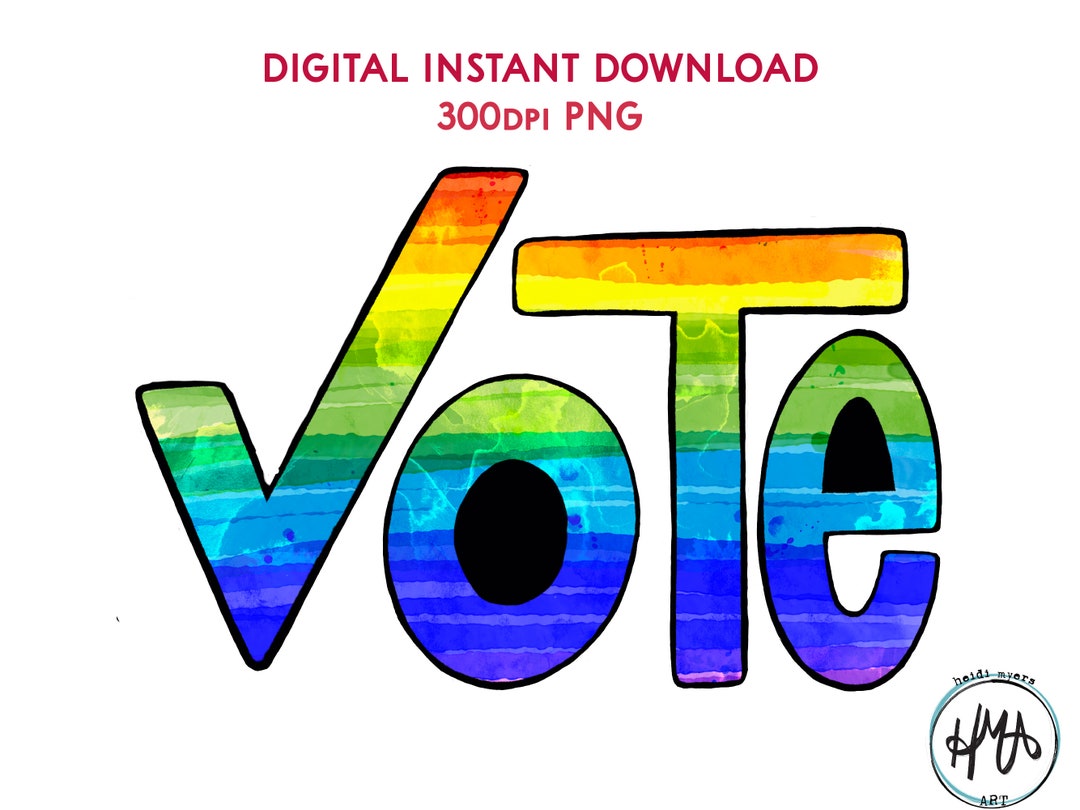 Vote Watercolor Rainbow Black Fill PNG Sublimation Print Clipart ...