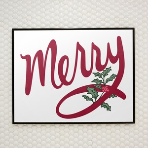 Merry Handwritten Design With Holly & Berries Accent 300dpi PNG SVG DXF ...
