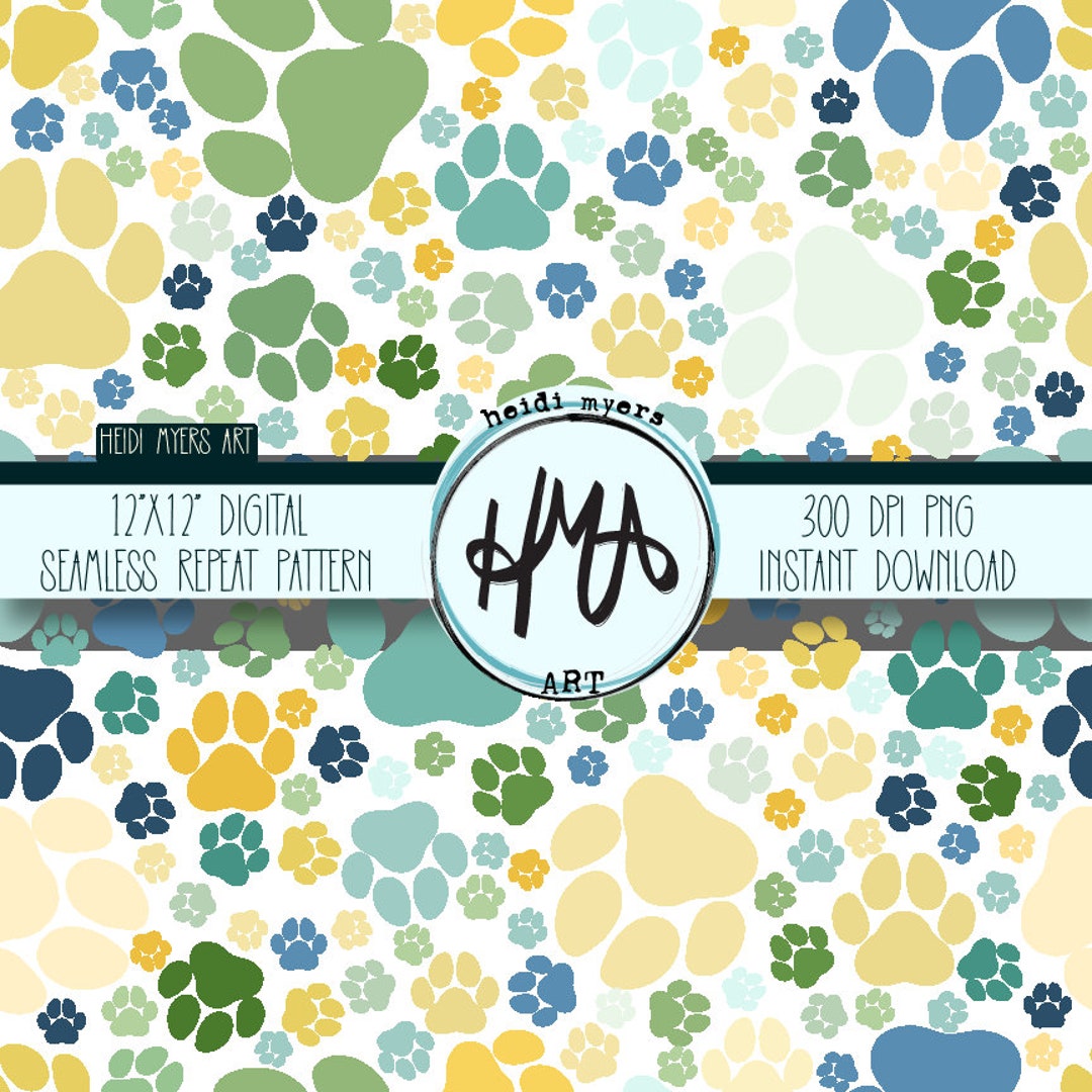 Paw Print Digital Seamless Repeat Bees & Blue Flowers Palette 12x12 ...