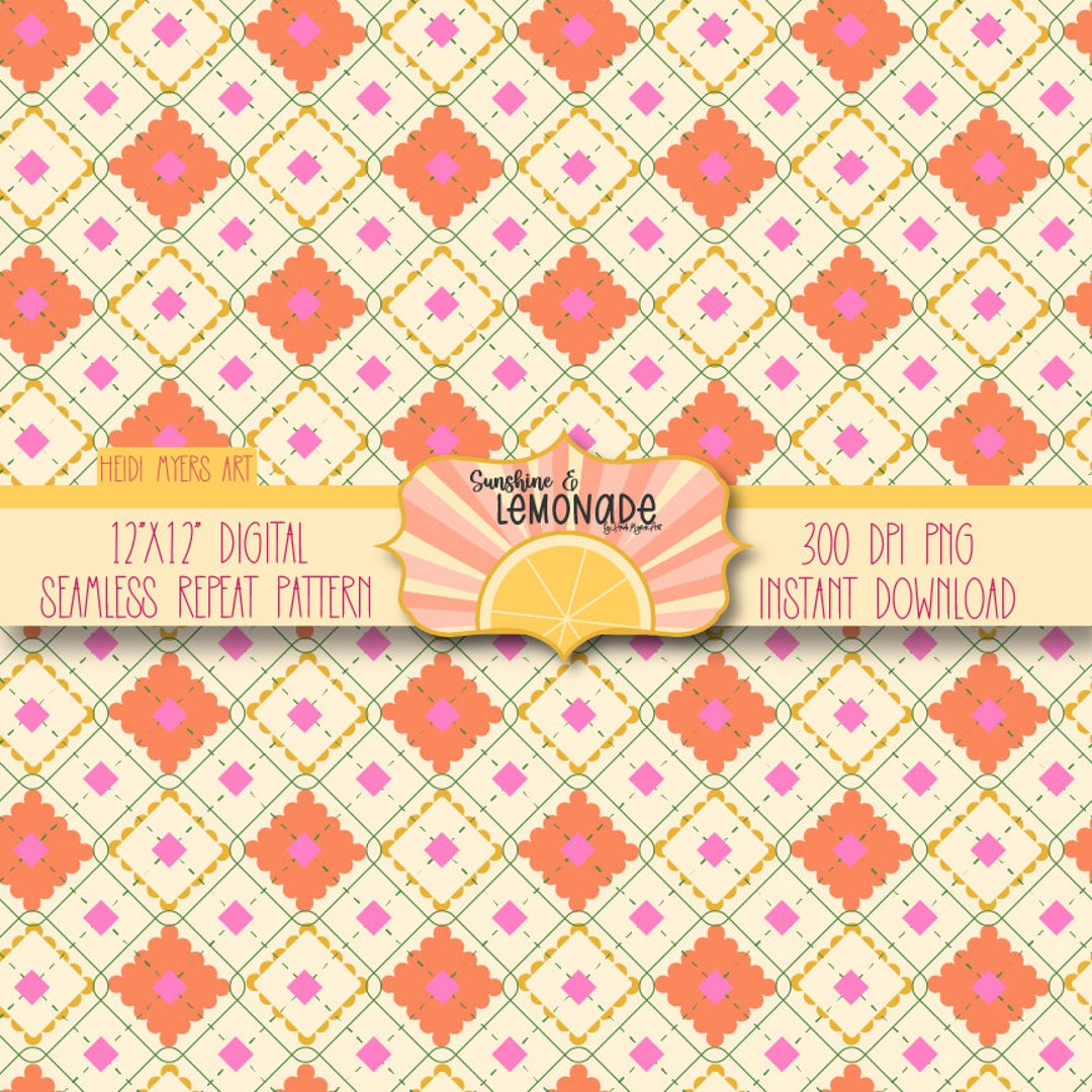 Argyle in Orange Yellow & Pink Digital Seamless Repeat, Summer Palette ...