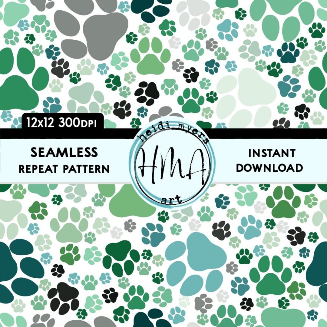 Charming Paw Print Pattern, Wintergreen Palette, Printable PNG for DIY ...