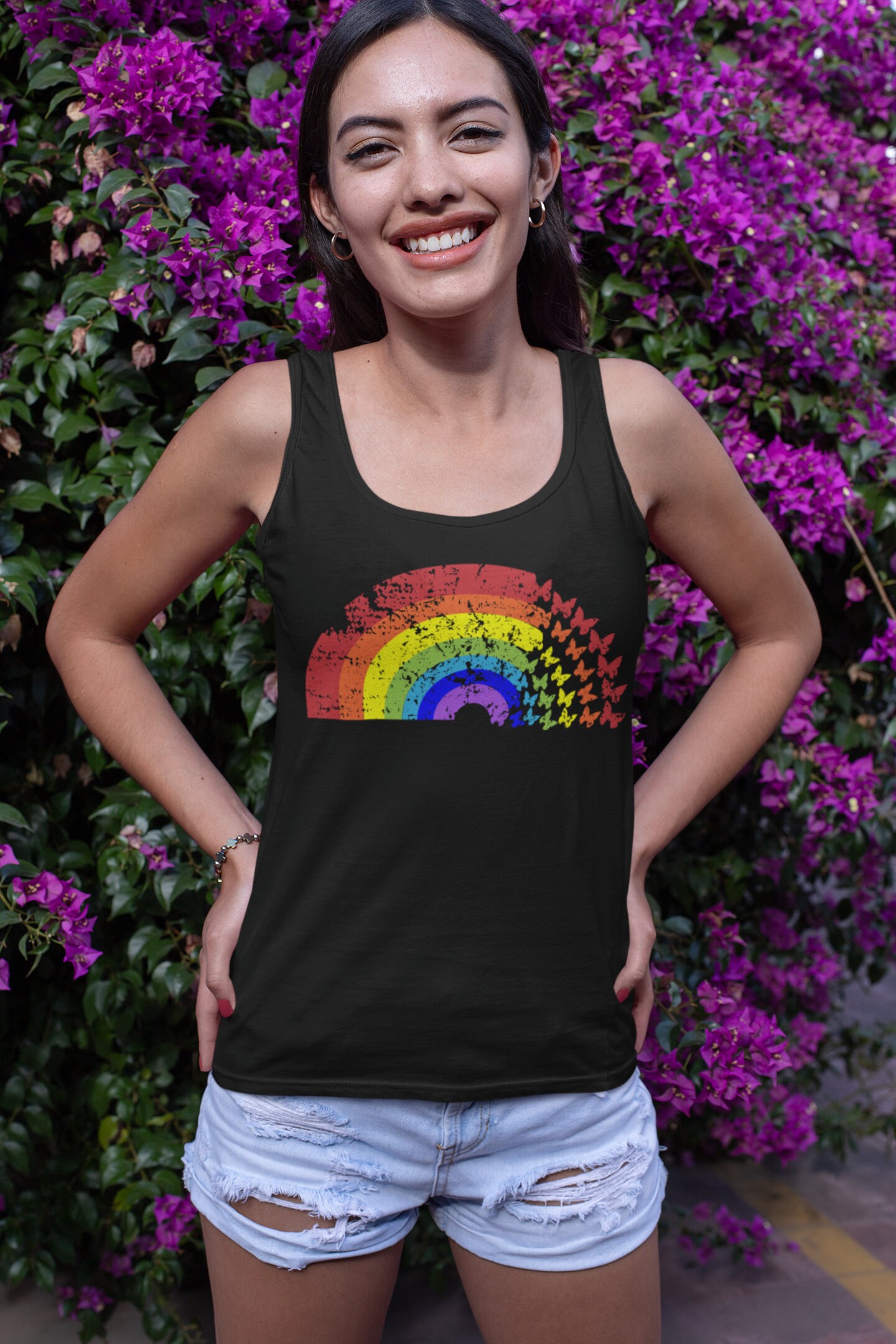 Rainbow to Butterflies PNG JPG Distressed Rainbow Tshirt - Etsy