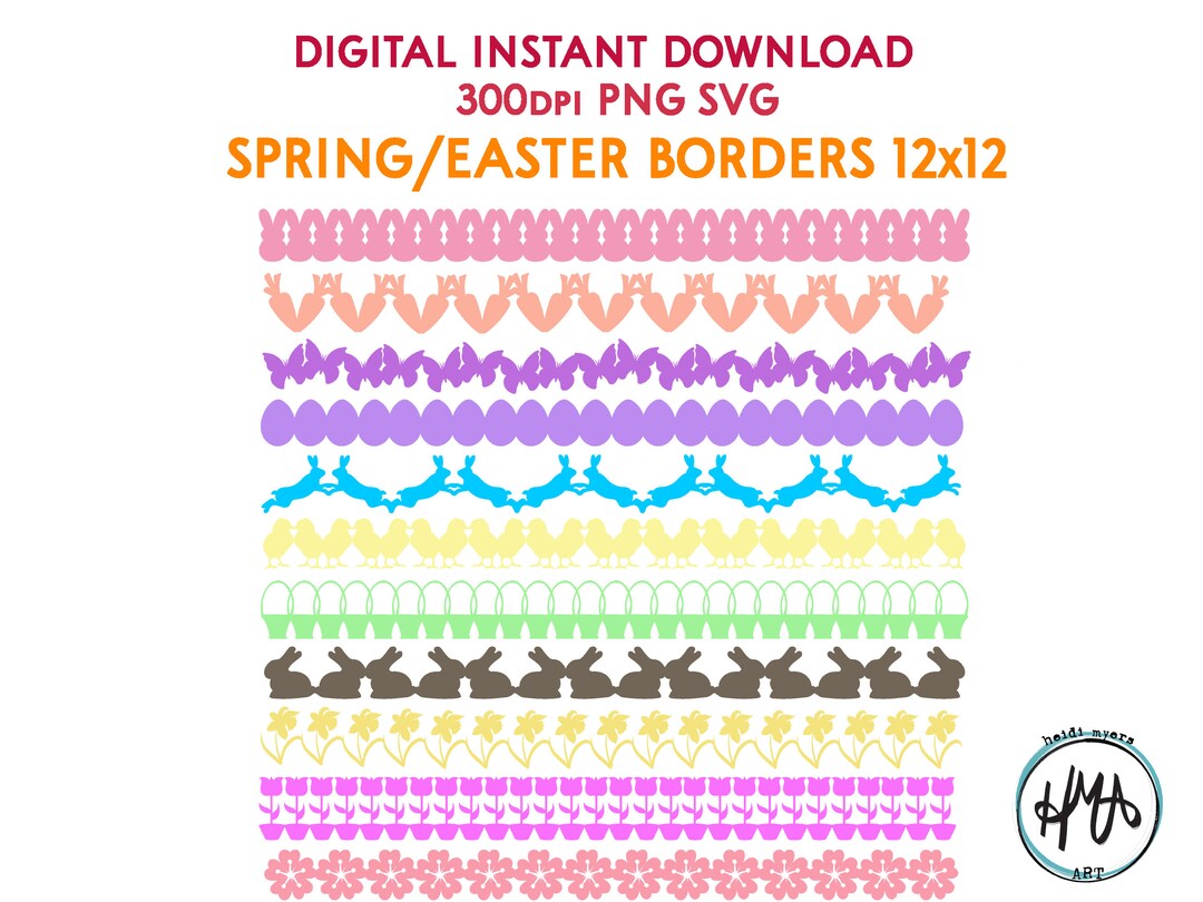 Spring/easter Borders SVG PNG JPG 12x12 Pastel Spring & Easter Icons ...