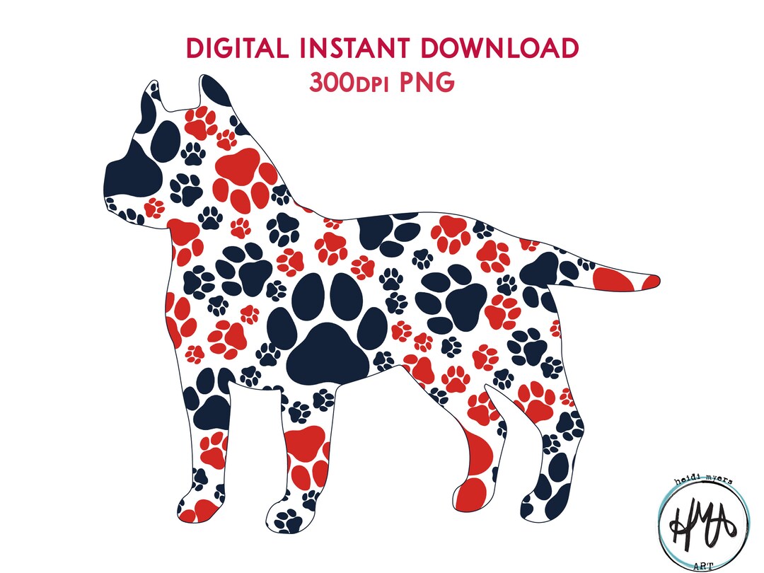 Pitbull Red White & Blue Paw Print Scatter Pattern PNG Great for ...