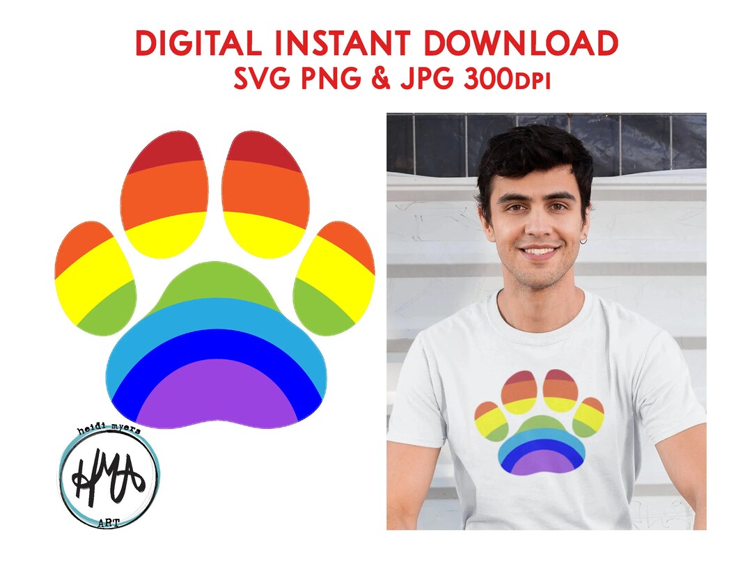Rainbow Paw Print Svg Png Jpg, Rainbow Tshirt Design, Paw Print Tshirt ...