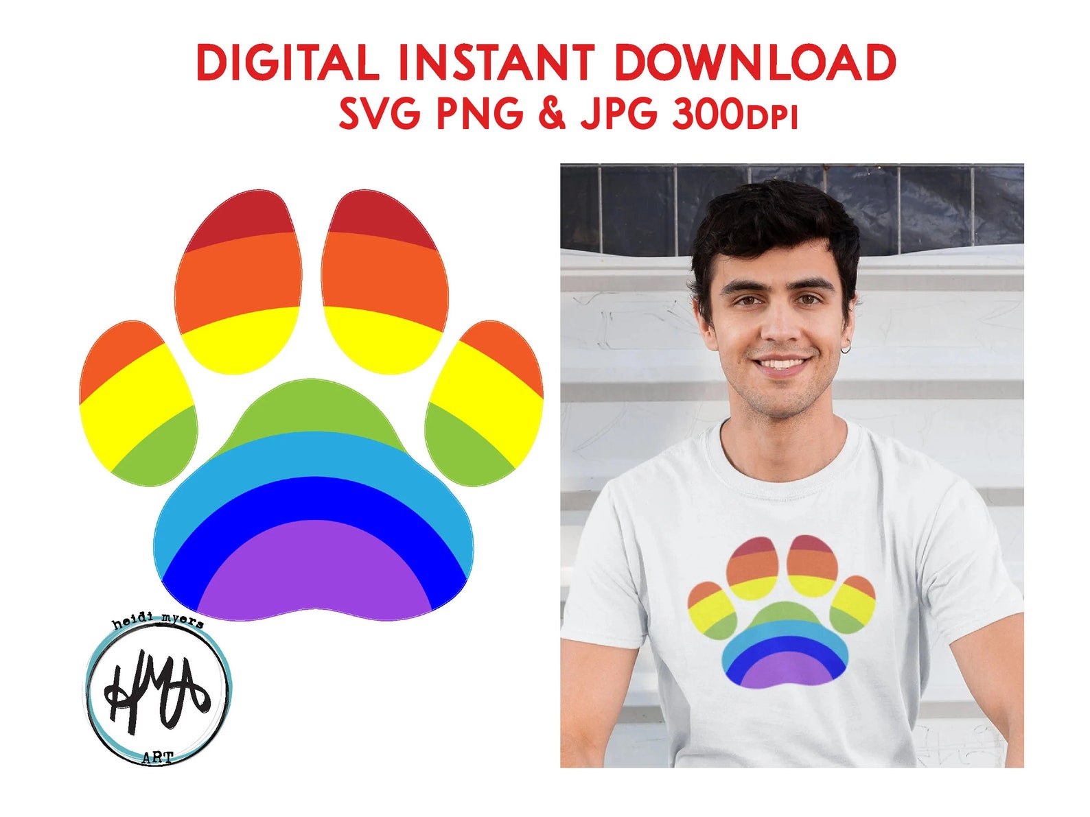 Rainbow Paw Print Svg Png Jpg, Rainbow Tshirt Design, Paw Print Tshirt ...