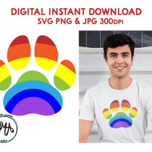 Rainbow Paw Print Svg Png Jpg, Rainbow Tshirt Design, Paw Print Tshirt ...