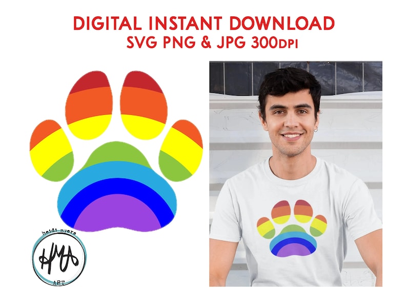 Rainbow Paw Print Svg Png Jpg, Rainbow Tshirt Design, Paw Print Tshirt ...