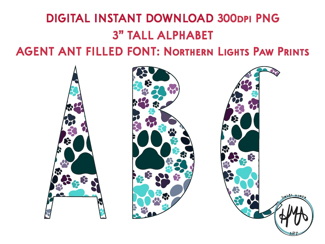 PNG Alphabet Agent Ant Filled Font in Northern Lights Paw Print Pattern ...