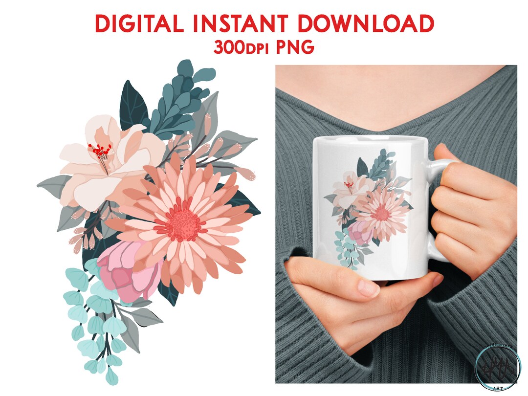 Vertical Flower Swag PNG Illustrated Flowers for Sublimation Clip Art ...