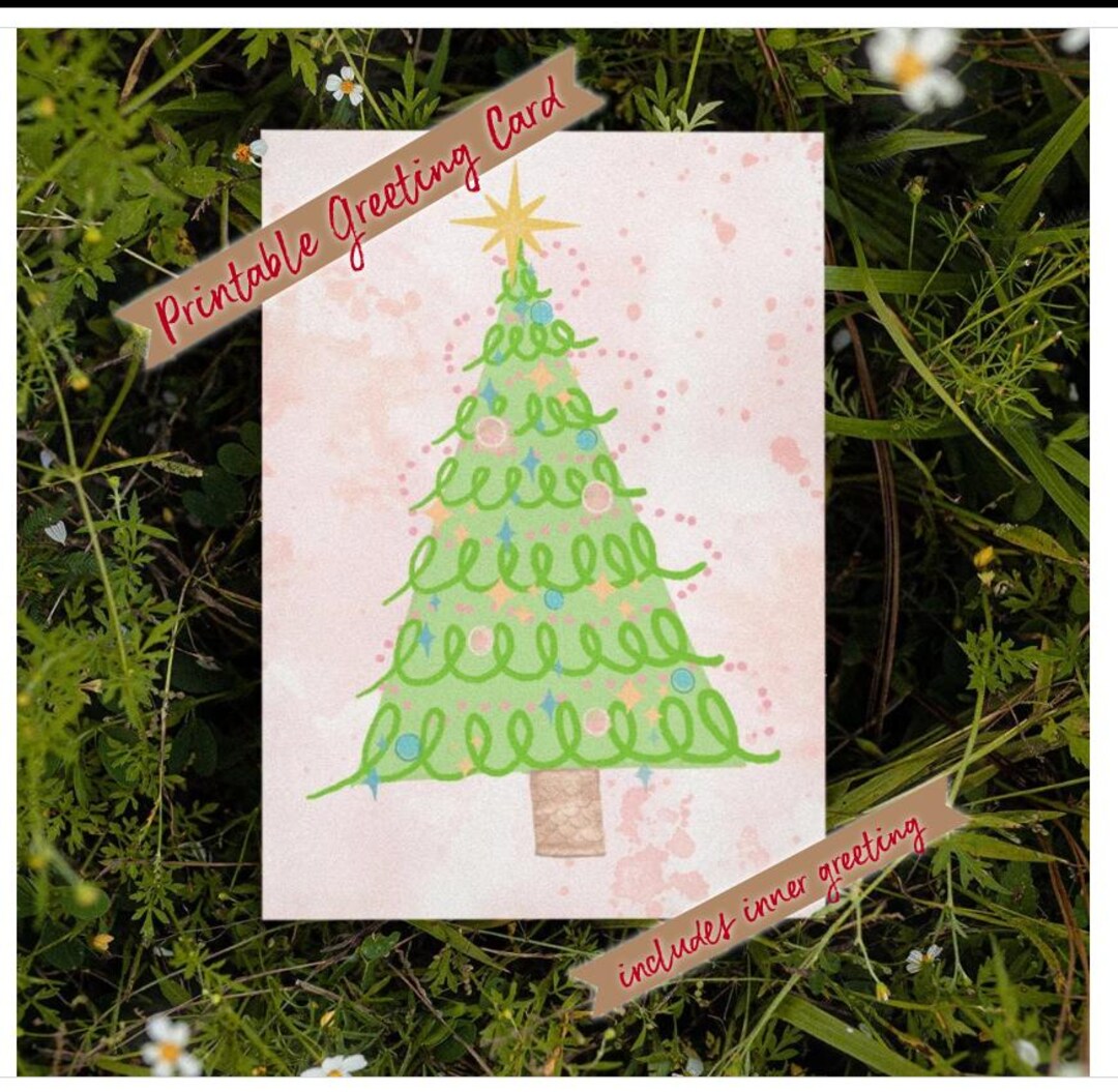 Whimsical Printable Christmas Card Wonky Christmas Tree Drawing ...