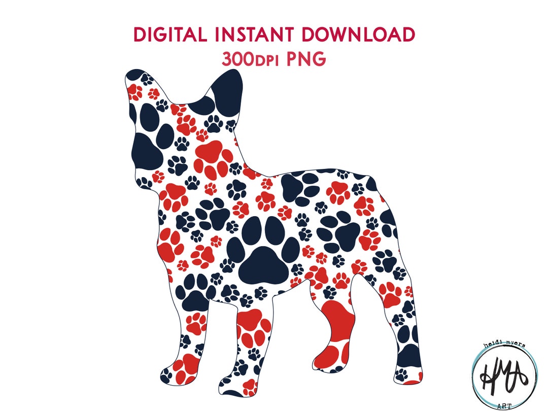 Pug/frenchie Red White & Blue Paw Print Scatter Pattern PNG Great 4 ...