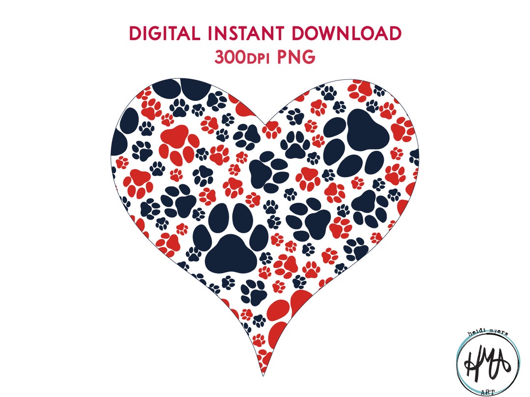 Heart Red White & Blue Paw Print Scatter Pattern PNG Great 4 ...