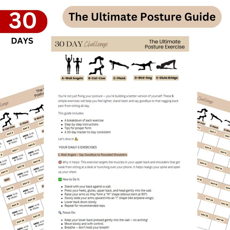 30-day Posture Challenge Printable PDF – Daily Posture Tracker ...