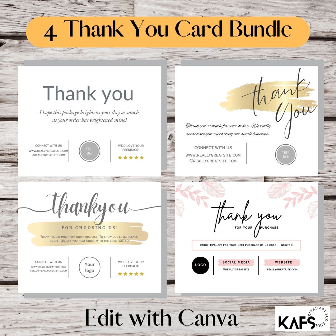 4 Thank You Card Bundle | Small Business Thank You Card Digital ...