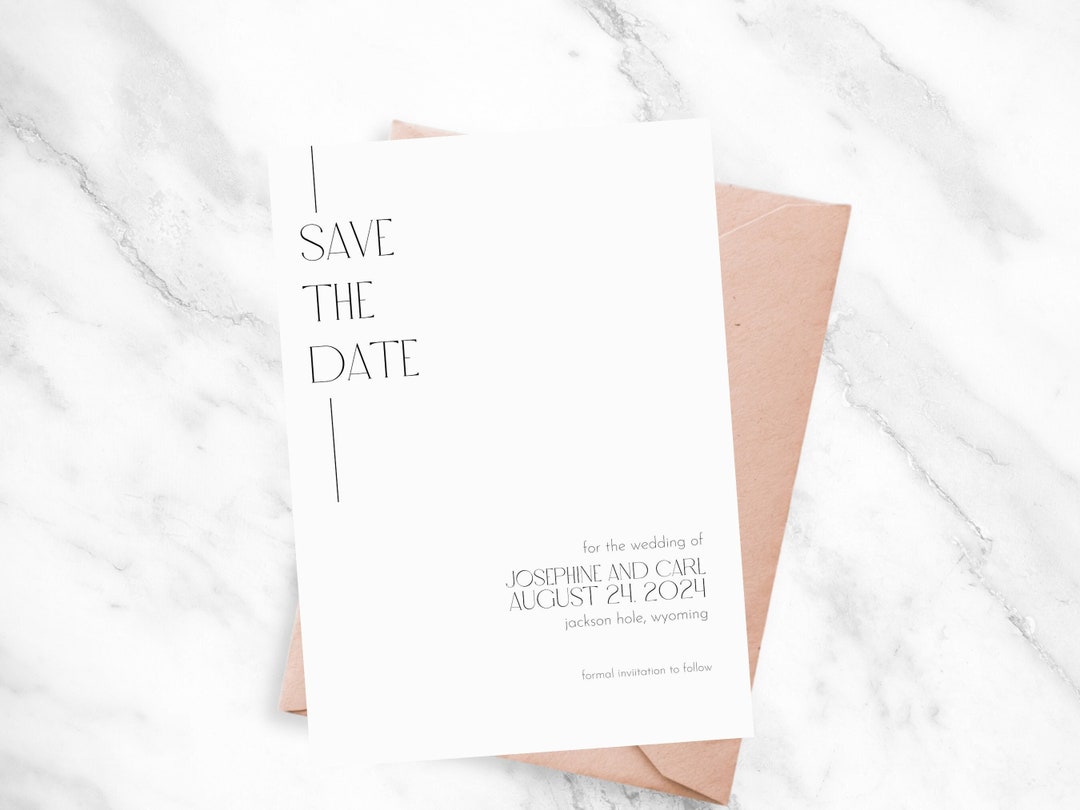 Modern Wedding Save The Date Template Editable Minimalist Invite