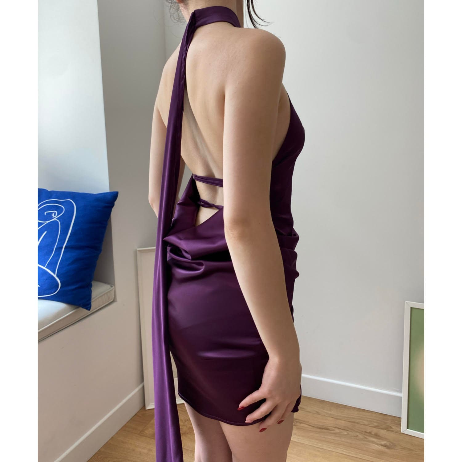 Purple Backless Halter Neck Satin Mini Dress Mini Satin Slip - Etsy