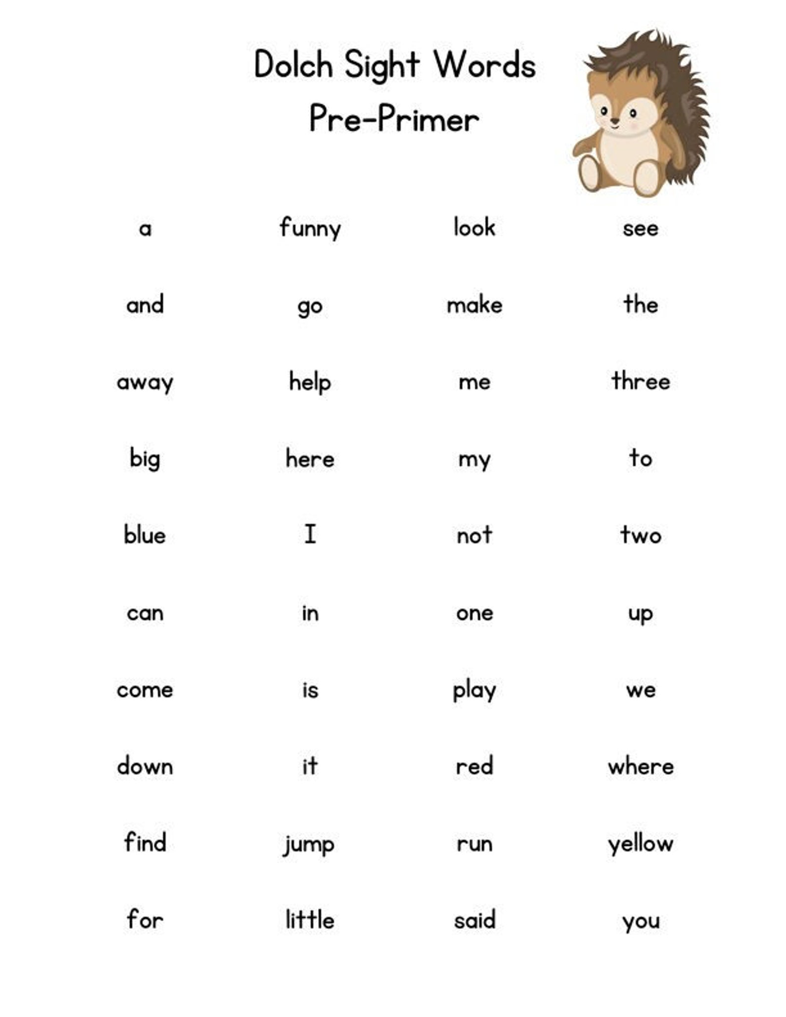 Dolch Pre-primer Sight Word Activity Sheets (digital Download) - Etsy