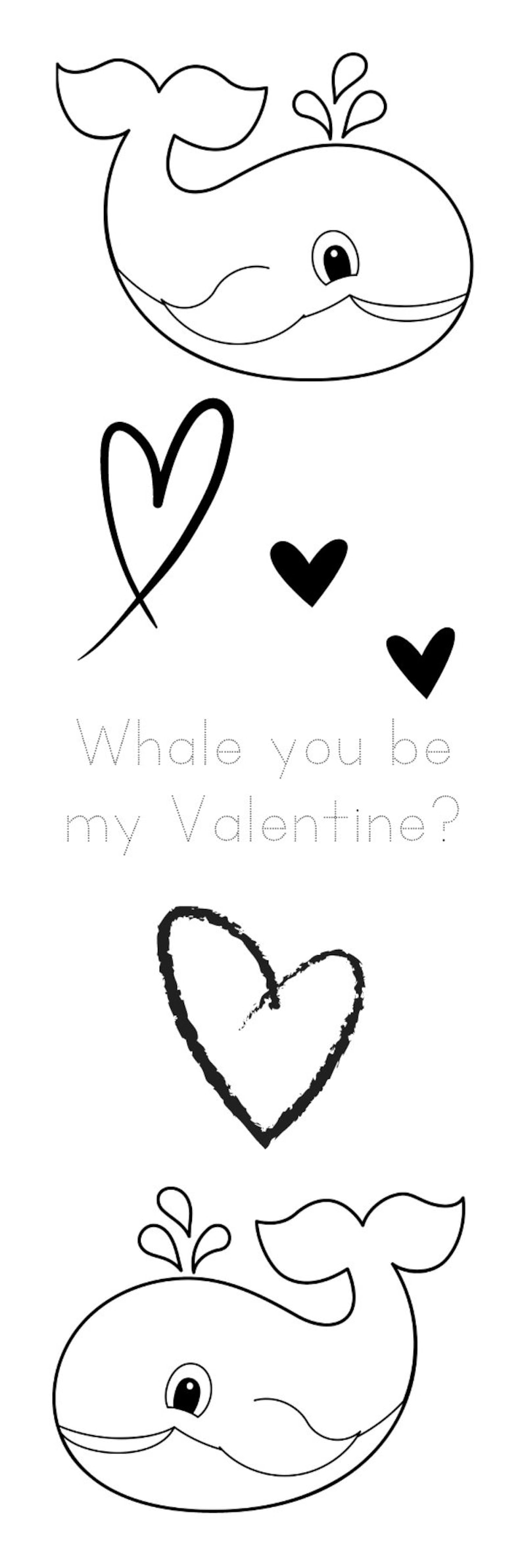 Black and White Printable Traceable Valentines Bookmarks - Etsy