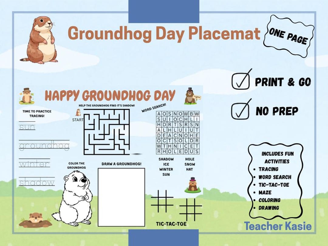 Groundhog Day Placemat | Printable No Prep Activity for Kids - Etsy