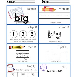 Dolch Pre-primer Word List and Activity Sheets: 1 Page for Each Pre ...