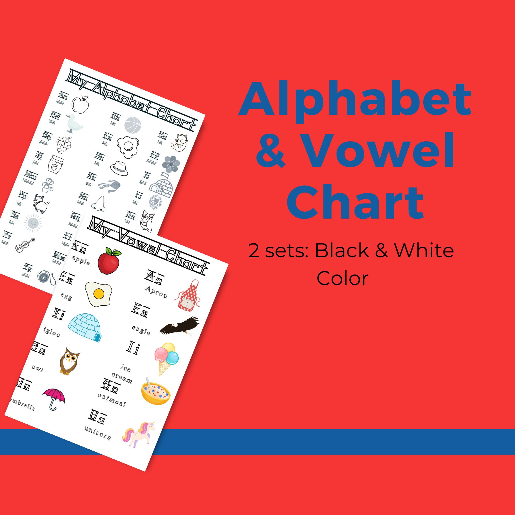 Alphabet and Vowel Chart Set - Etsy