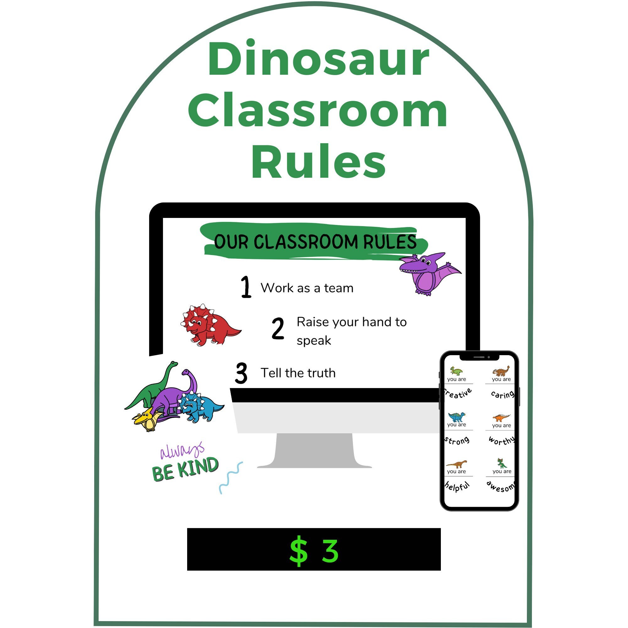 Dinosaur Classroom Rules 8x11 Posters and 2 Sheets of "you Are ...