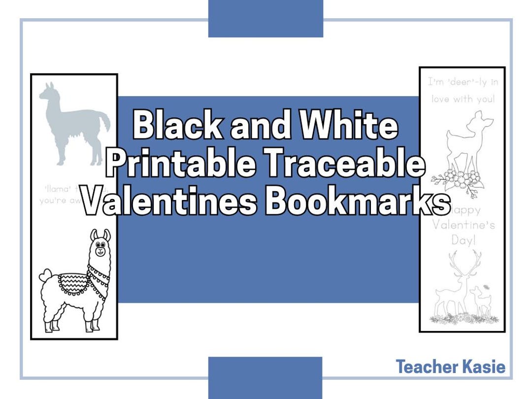 Black and White Printable Traceable Valentines Bookmarks - Etsy