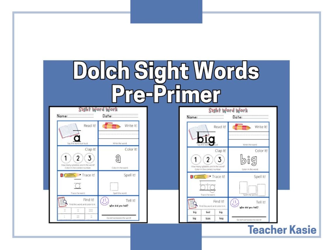 Dolch Pre-primer Word List and Activity Sheets: 1 Page for Each Pre ...