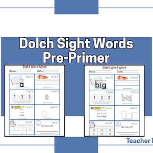 Dolch Pre-primer Word List and Activity Sheets: 1 Page for Each Pre ...
