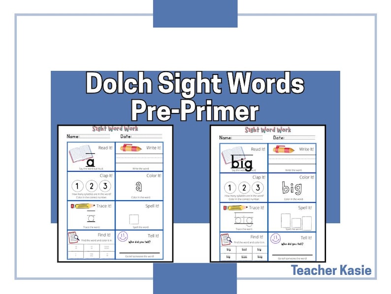 Dolch Pre-primer Word List and Activity Sheets: 1 Page for Each Pre ...