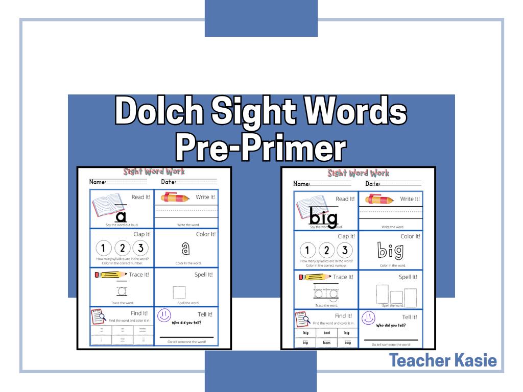 Dolch Pre-primer Word List and Activity Sheets: 1 Page for Each Pre ...