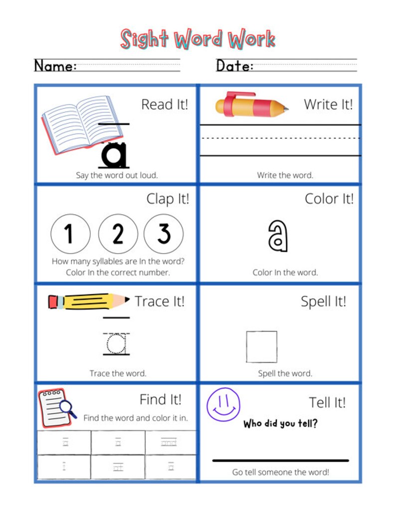 Dolch Pre-primer Sight Word Activity Sheets (digital Download) - Etsy