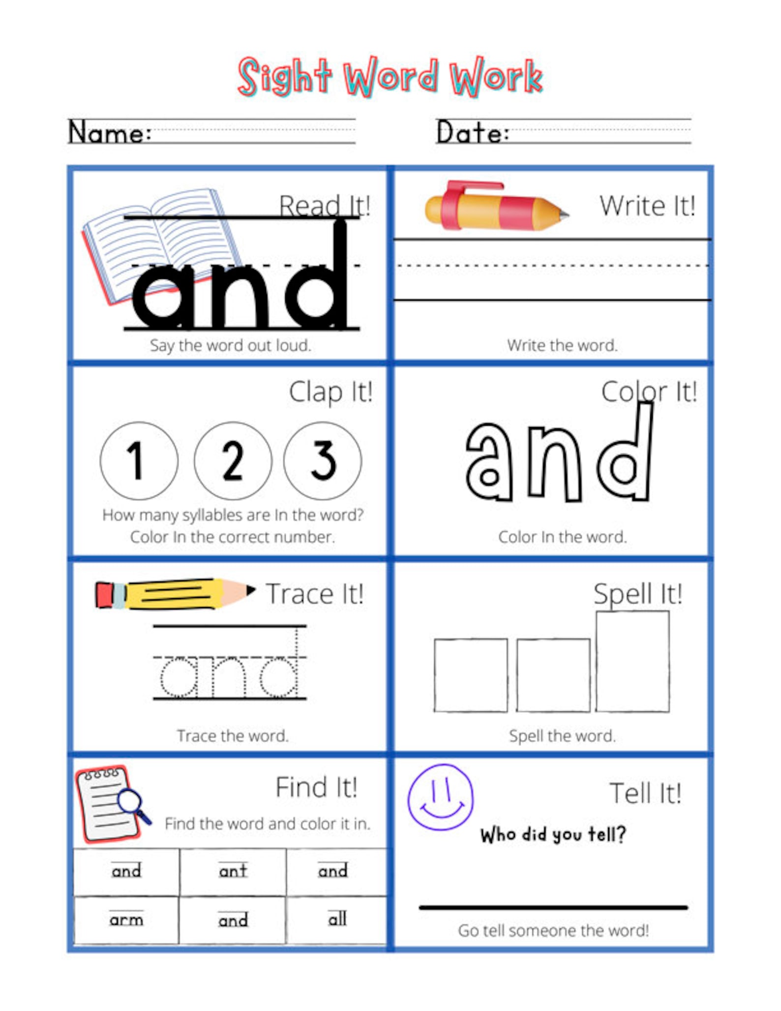 Dolch Pre-primer Word List and Activity Sheets: 1 Page for Each Pre ...