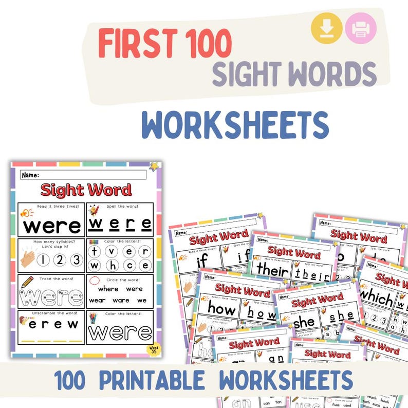 Sight Word Fun – 200 Pages of Printable Practice (color + B&W!) - Etsy