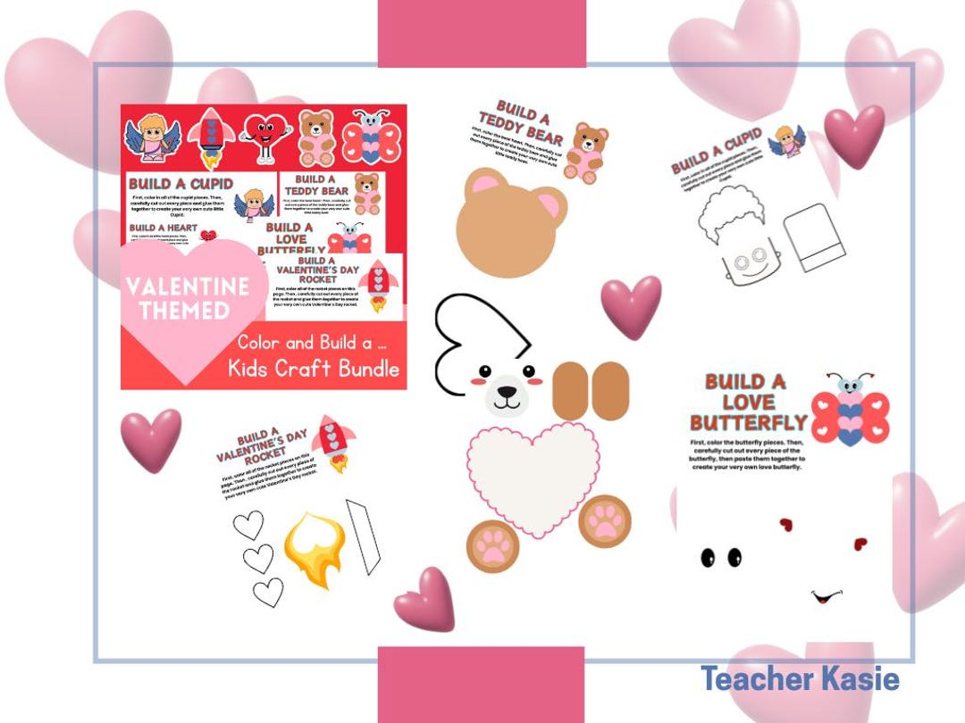 Printable Valentines Bundle | Color, Cut and Glue - Etsy