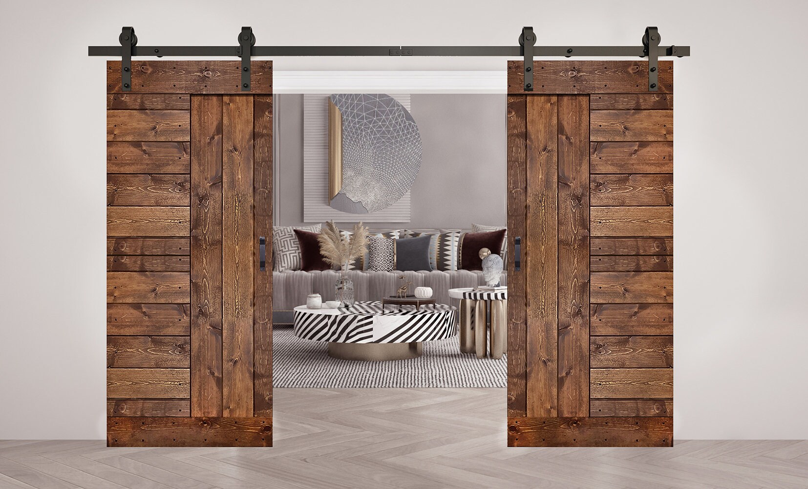 L Series Finished DIY Solid Wood Double Sliding Barn Door With Hardware ...
