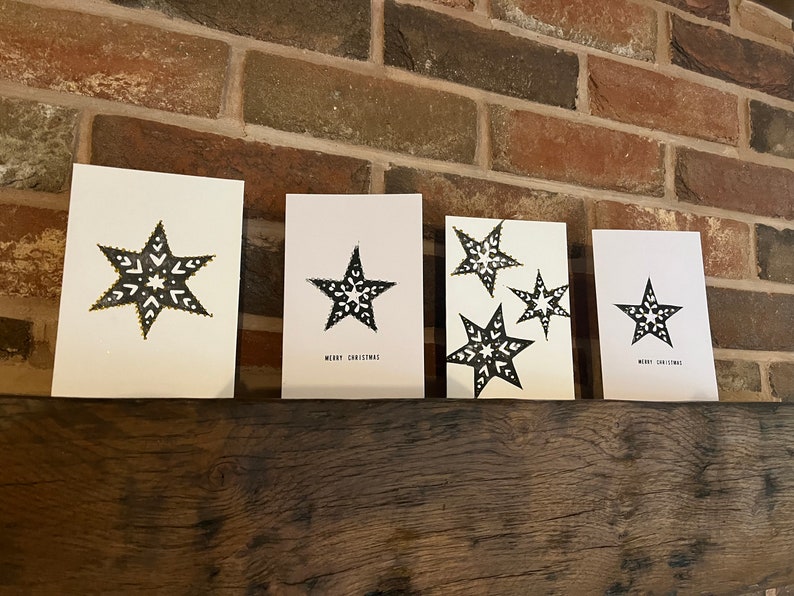 Lino Cut Star Christmas Cards - Etsy UK