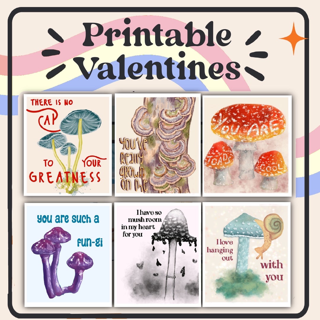 Printable Mushroom Valentines Cards, Cute Tags for Kids Classmates ...
