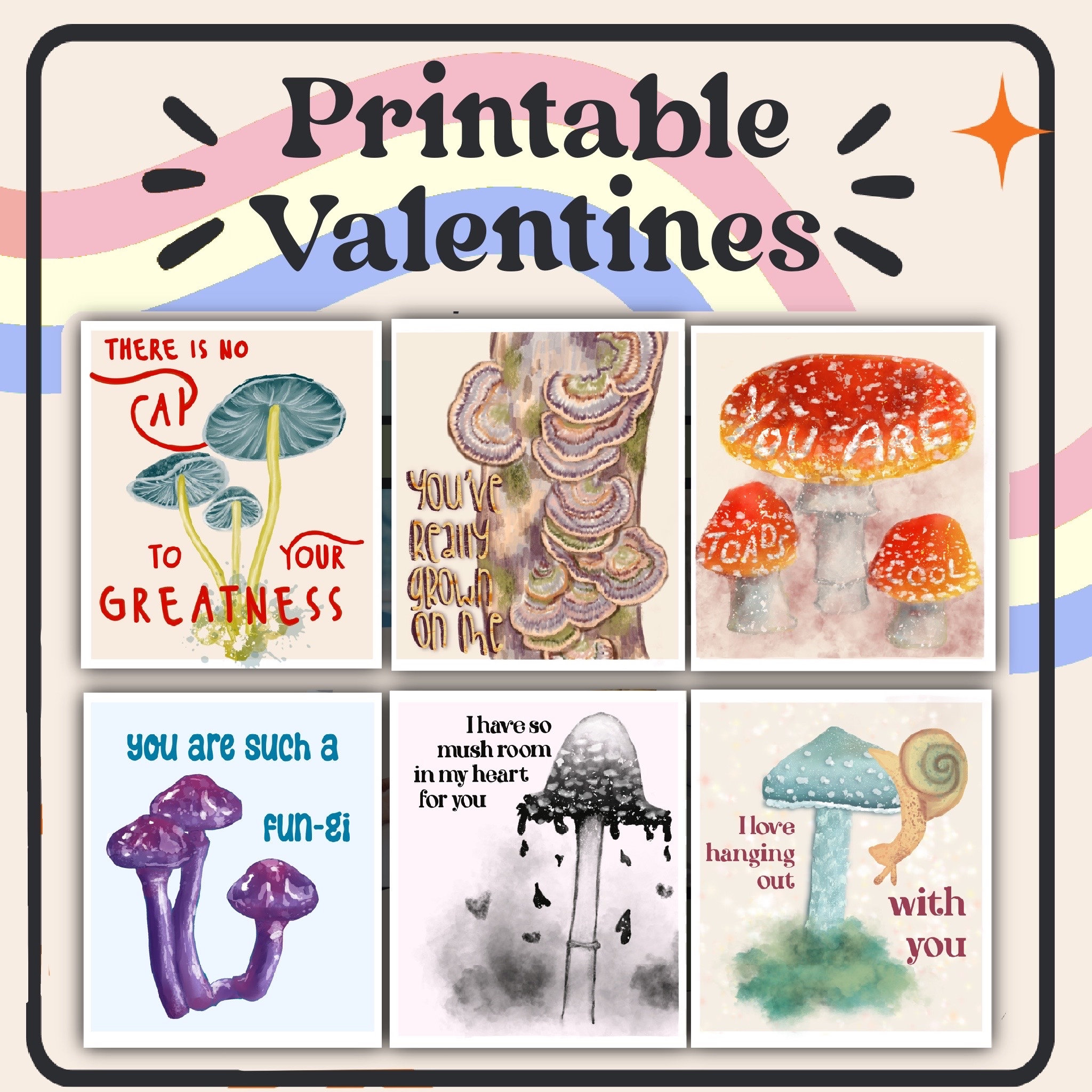 Printable Mushroom Valentines Cards, Cute Tags for Kids Classmates ...