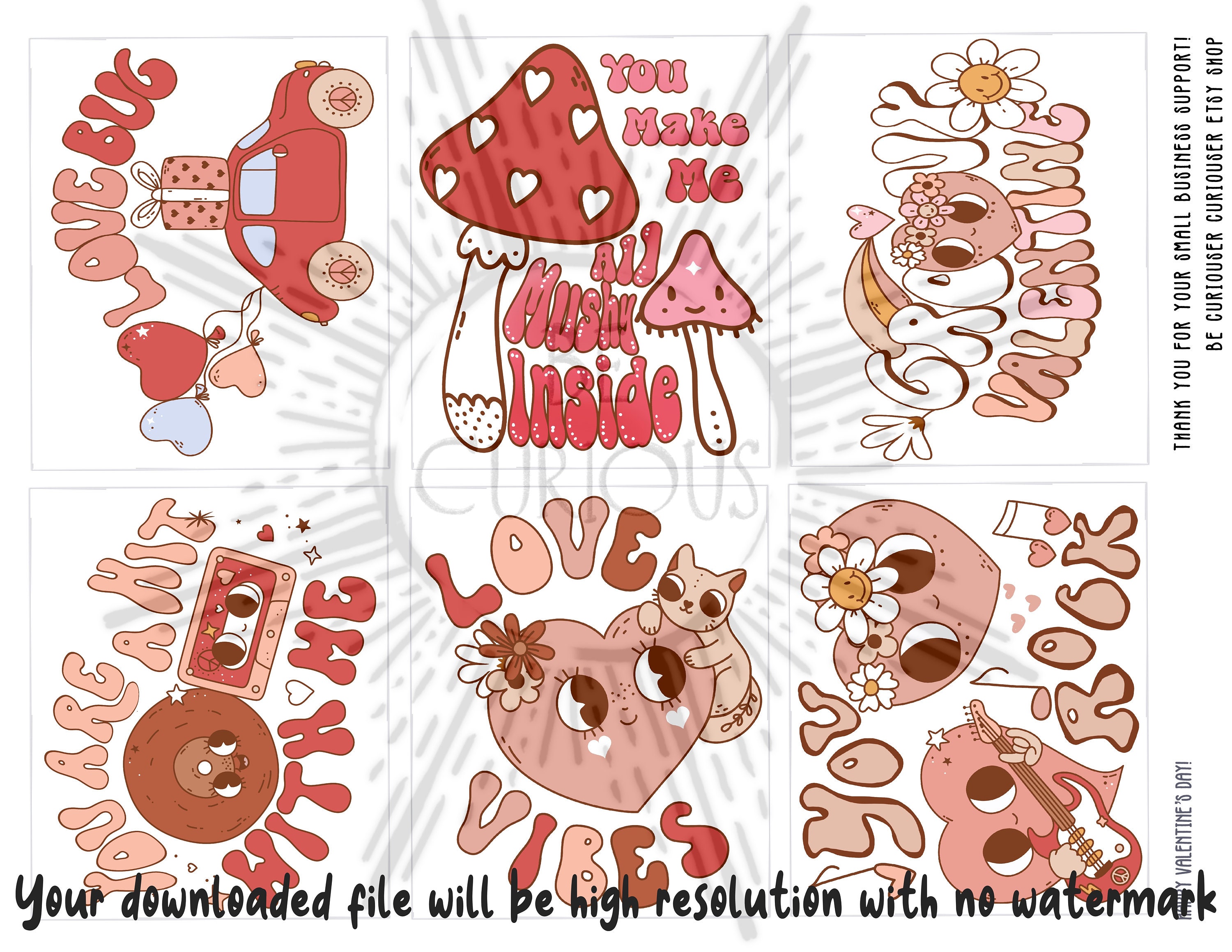 Retro Cartoon Printable Valentines Cards, Groovy 70s Style, Classmates ...