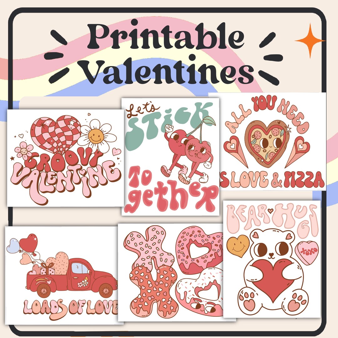 Retro Cartoon Printable Valentines Cards, Groovy Kids Classmates ...