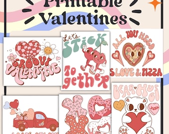 Retro Cartoon Printable Valentines Cards, Groovy 70s Style, Classmates ...