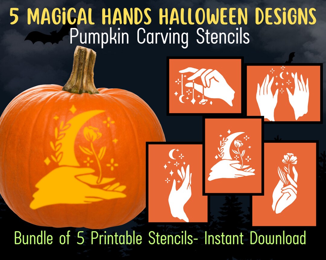 5 Mystical Hands Designs for Pumpkin Carving Stencil, Halloween Pumpkin ...