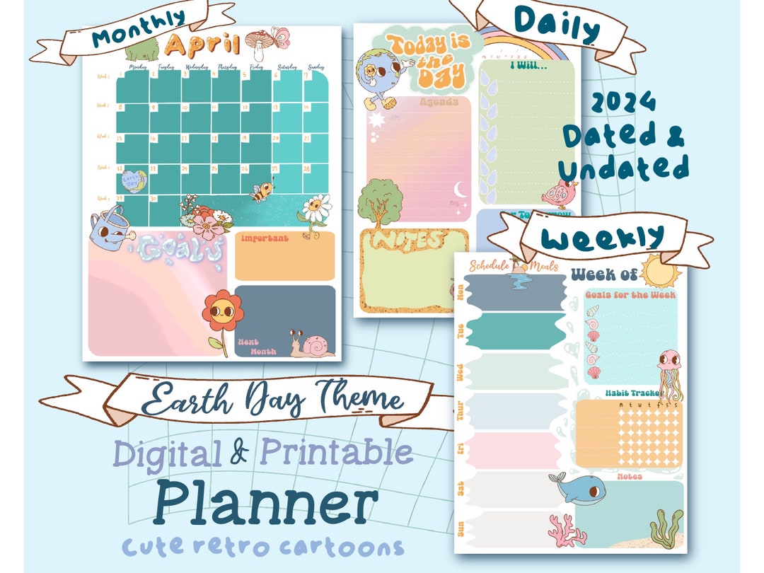 Daily Weekly Monthly Printable Planner, Earth Day Theme, A5 Journal ...