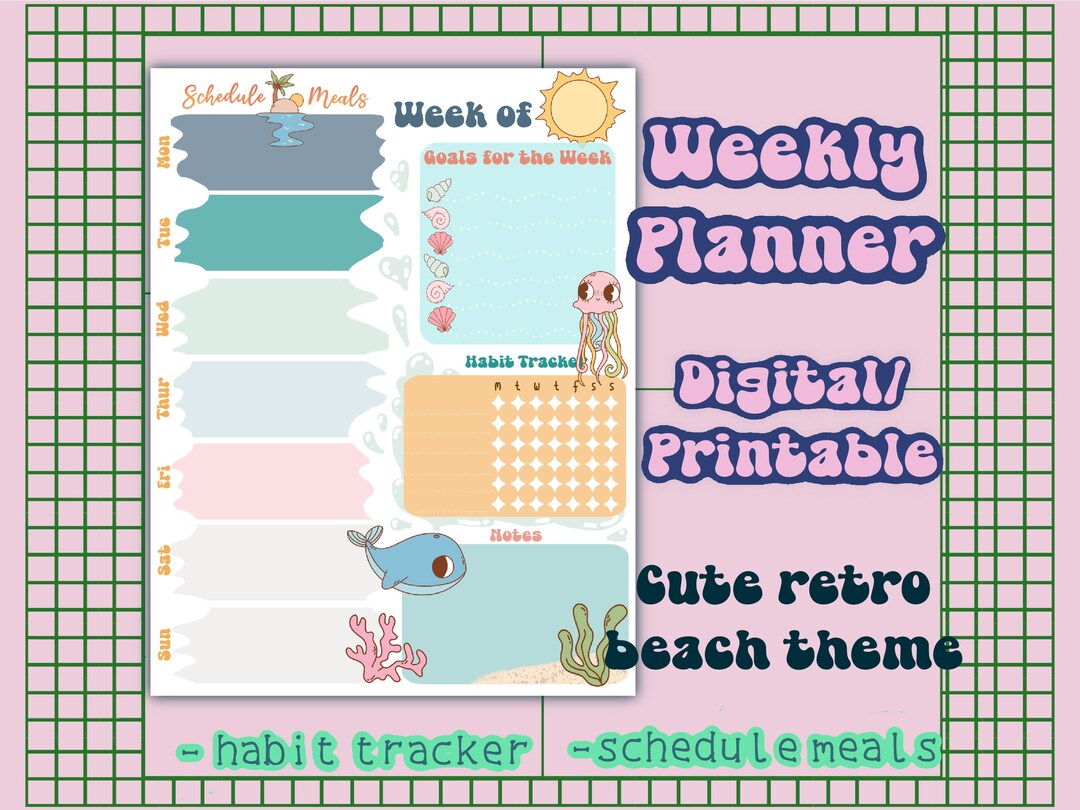 Ocean Critter Weekly Planner Printable to Do List Cute Weekly Meal ...