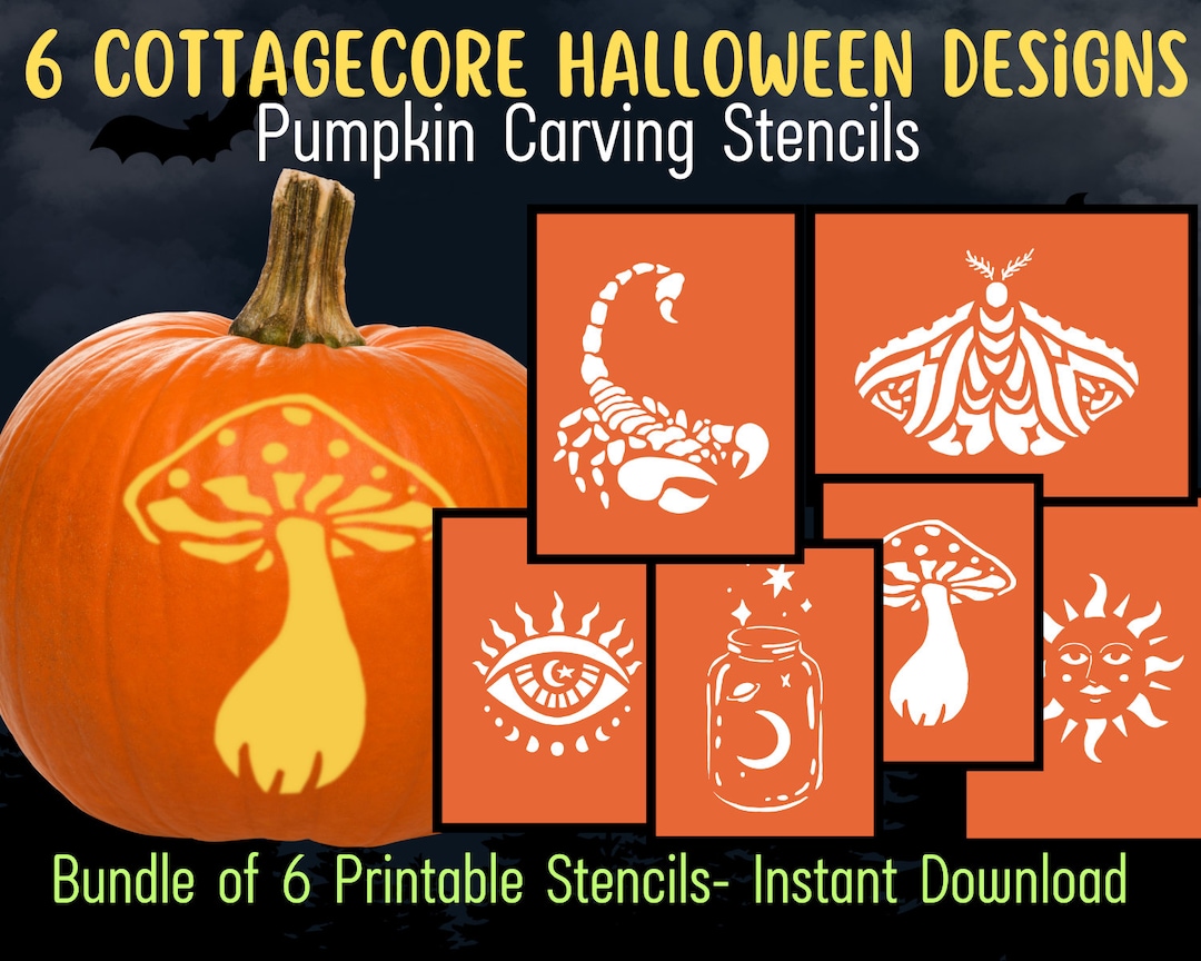 6 Cottagecore Designs for Pumpkin Carving Stencil, Halloween Pumpkin ...