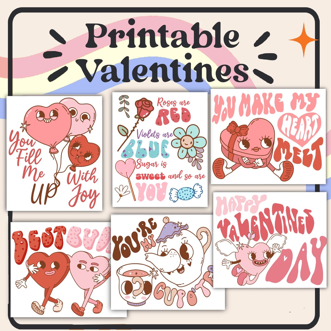 Retro Cartoon Printable Valentines Cards, for Kids Classmates ...