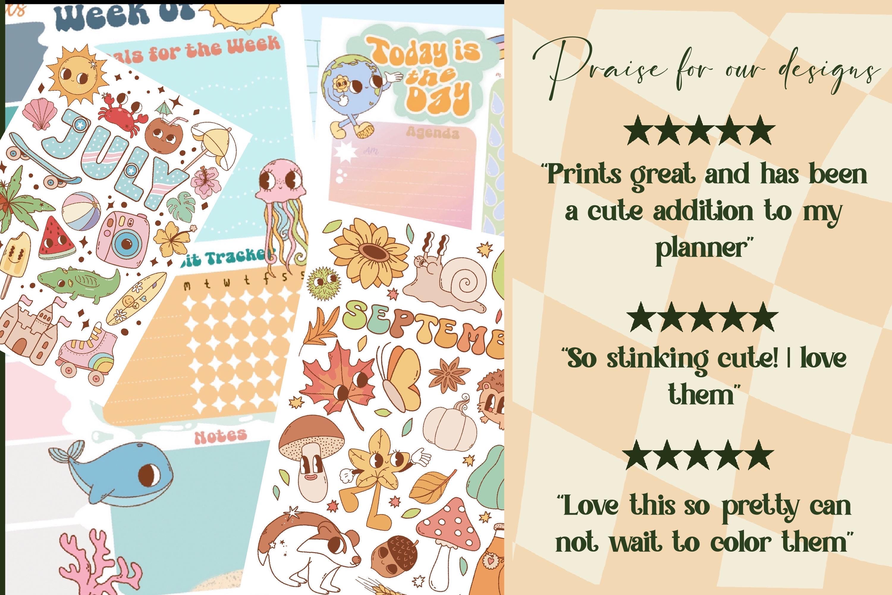 Retro Cartoon Printable Planner Pages, Monthly Cover Coloring Pages A5 ...