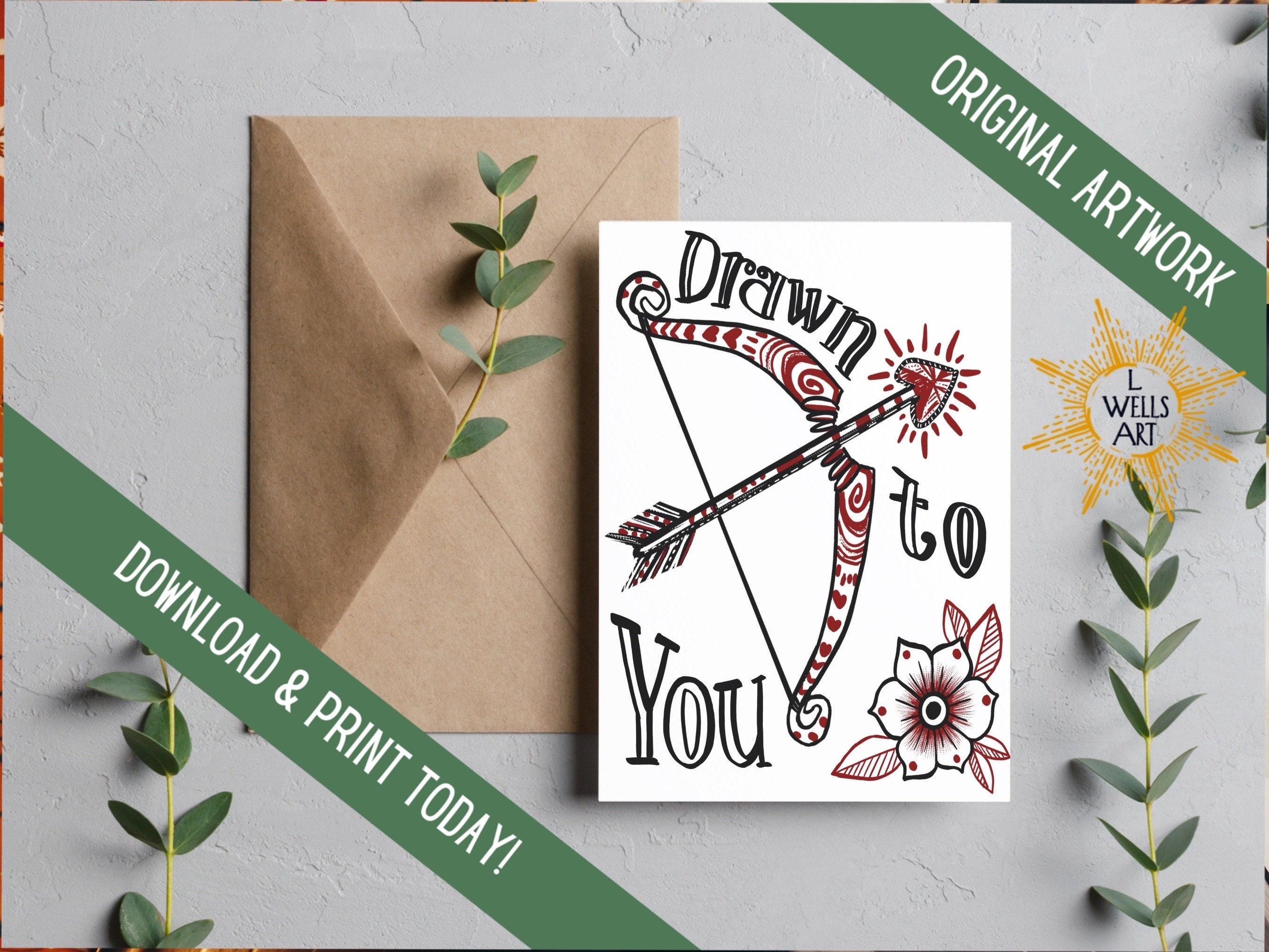Bow and Arrow Illustration, Archery Illustration Printable Greeting ...